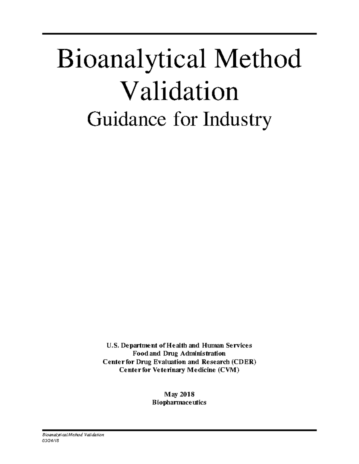 Bioanalytical Method Validation Guidance for Industry (CDER/CVM) - May ...