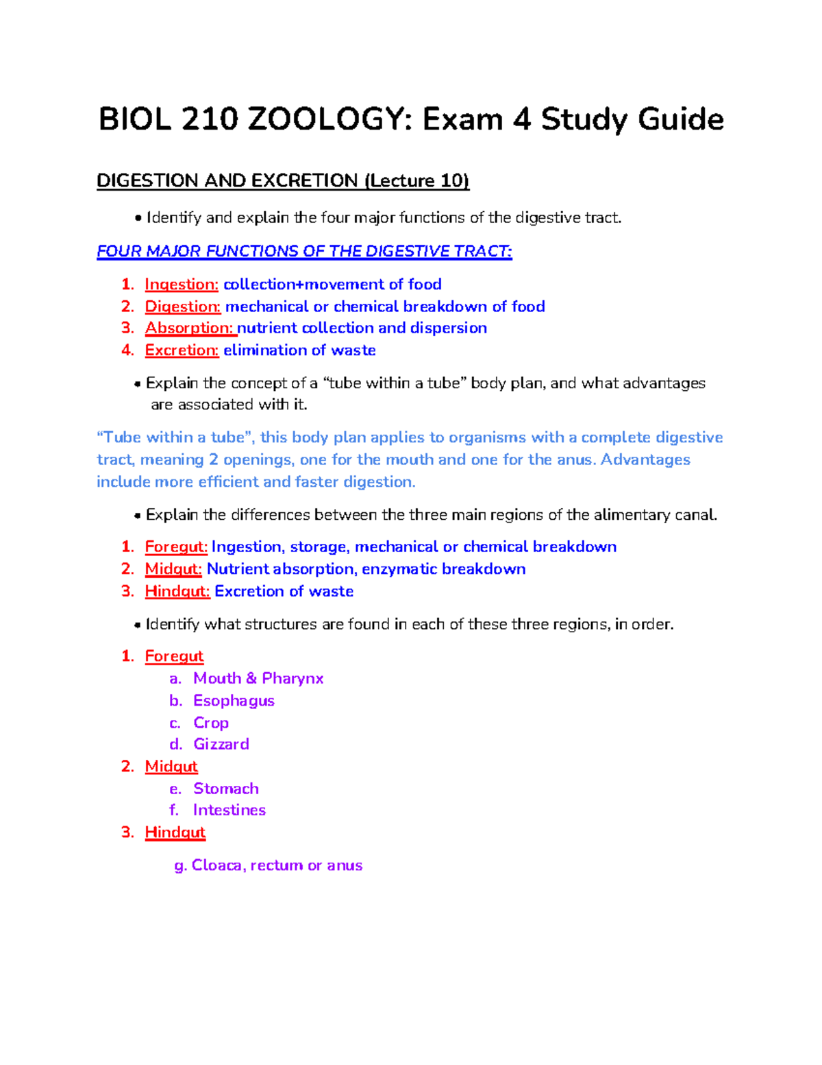 BIOL 210 Final Exam Study Guide: Digestion, Circulation & Reproduction - Studocu