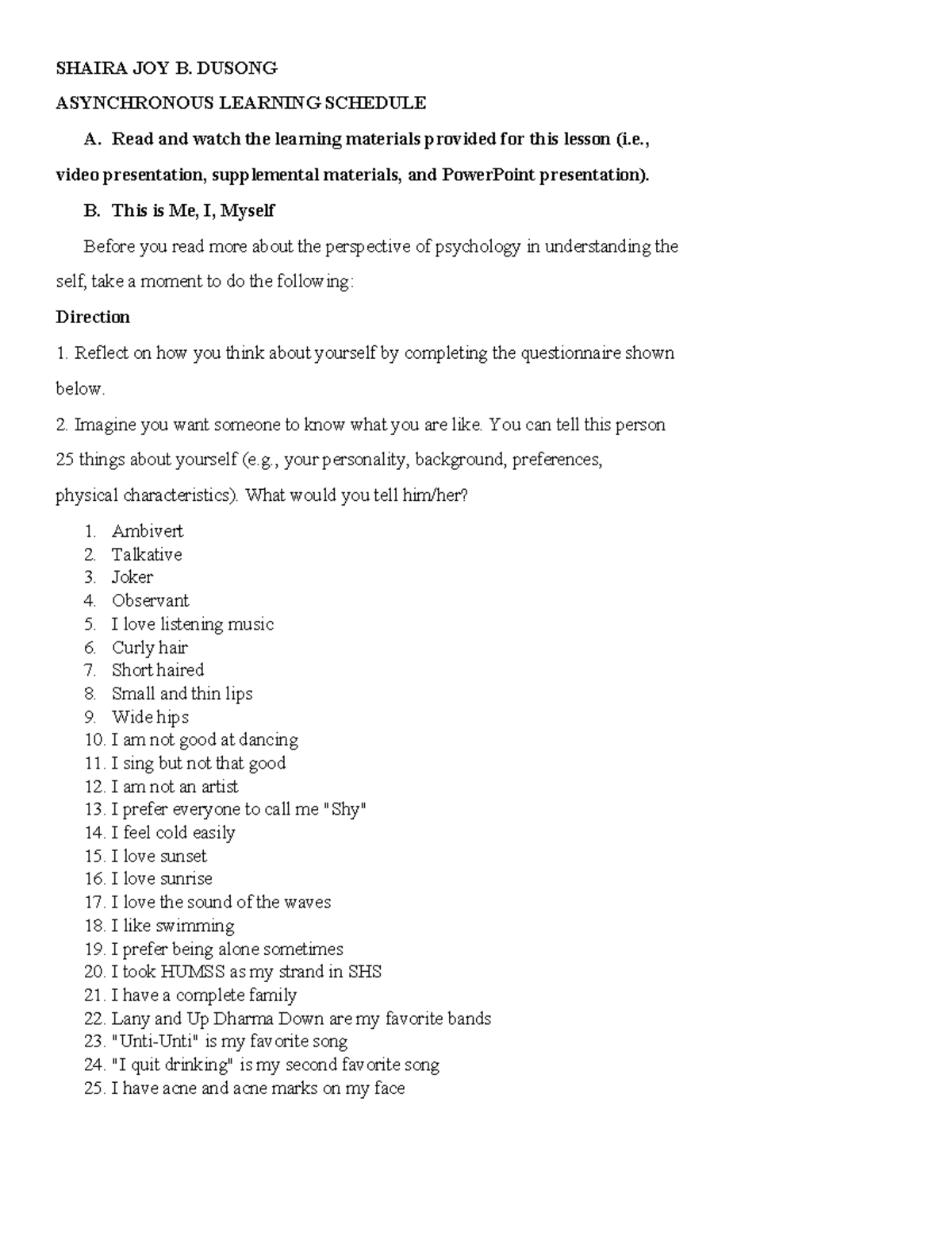 HUMSS 12 Asynchronous Learning Schedule: Understanding the ENFP ...