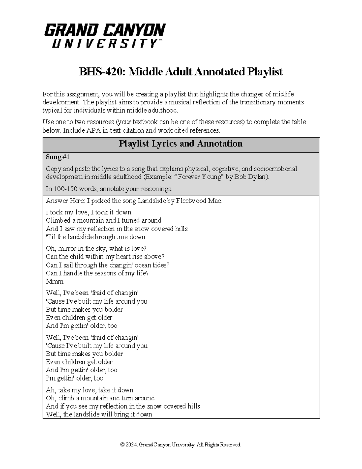 BHS 420 RS T6 Annotated Playlist on Midlife Development Themes - Studocu