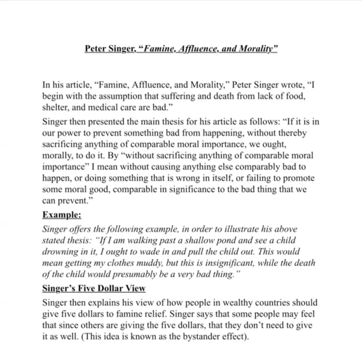 Peter Singer: Famine, Affluence, & Morality Analysis - Studocu