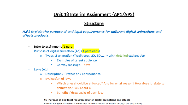 Unit 18 Interim Assignment: Legal Aspects of Digital Animation - Studocu