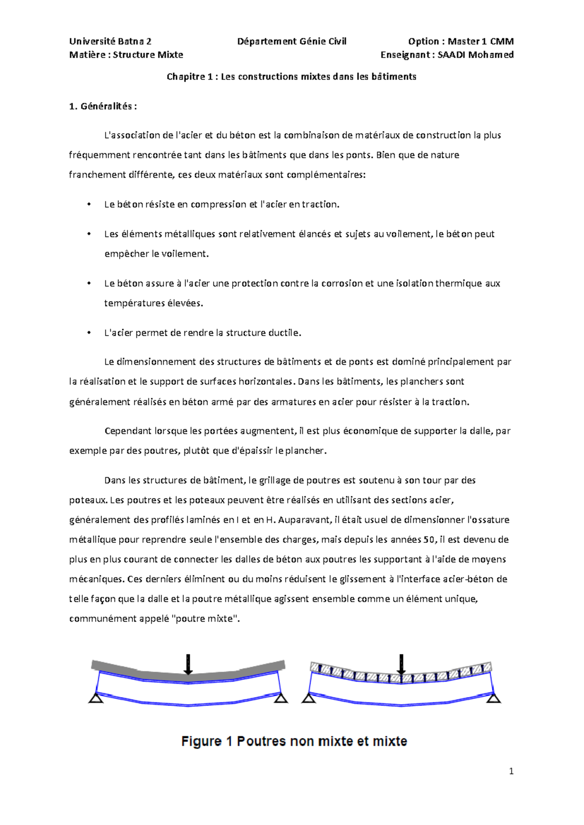 Chapitre 1 : Les Constructions Mixtes dans les Bâtiments (Structure ...