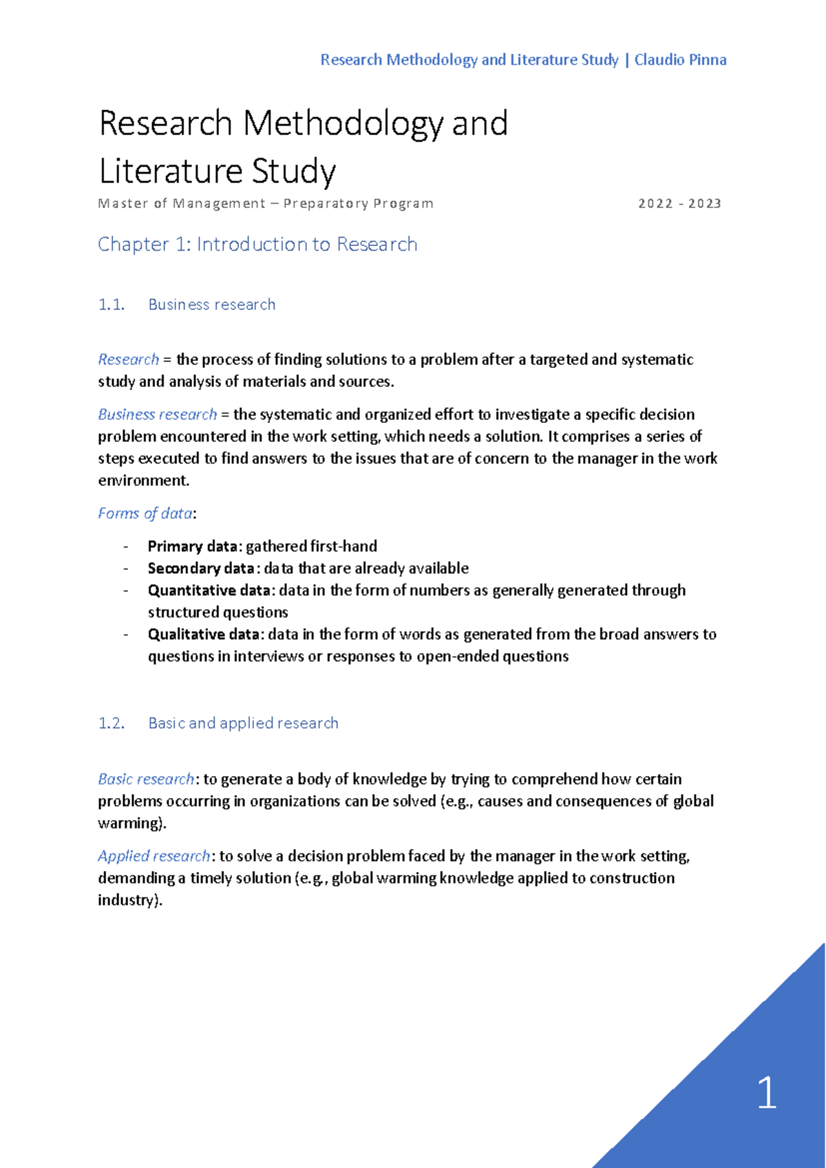 Summary RMLS Claudio Pinna - Research Methodology and Literature Study ...