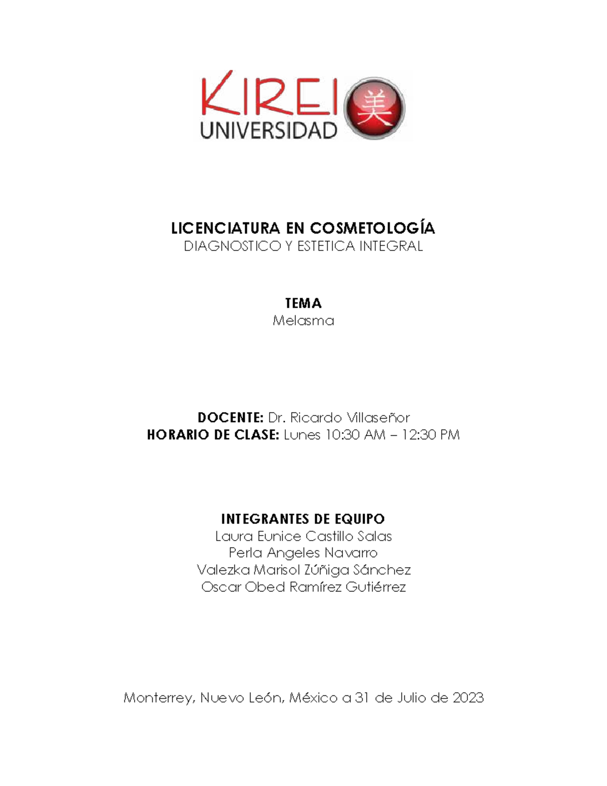Diagnóstico y Tratamiento del Melasma en Cosmetología - LICENCIATURA EN ...