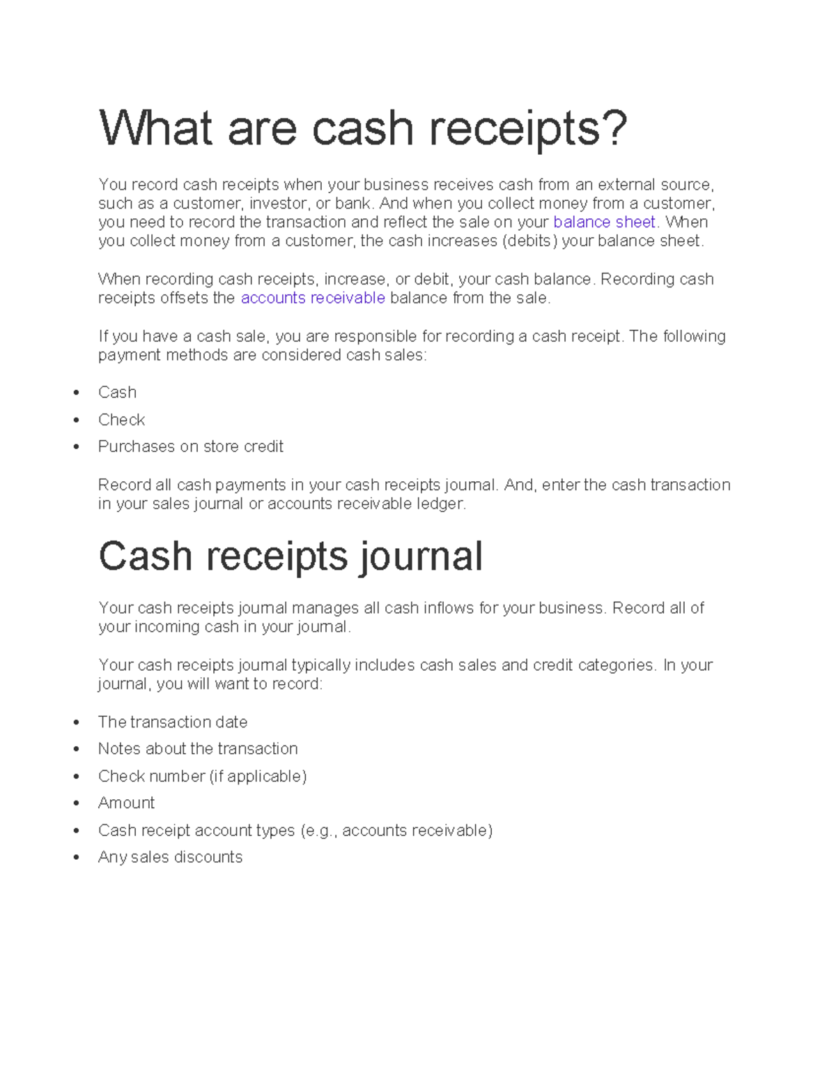 Cash transactions - What are cash receipts? You record cash receipts ...