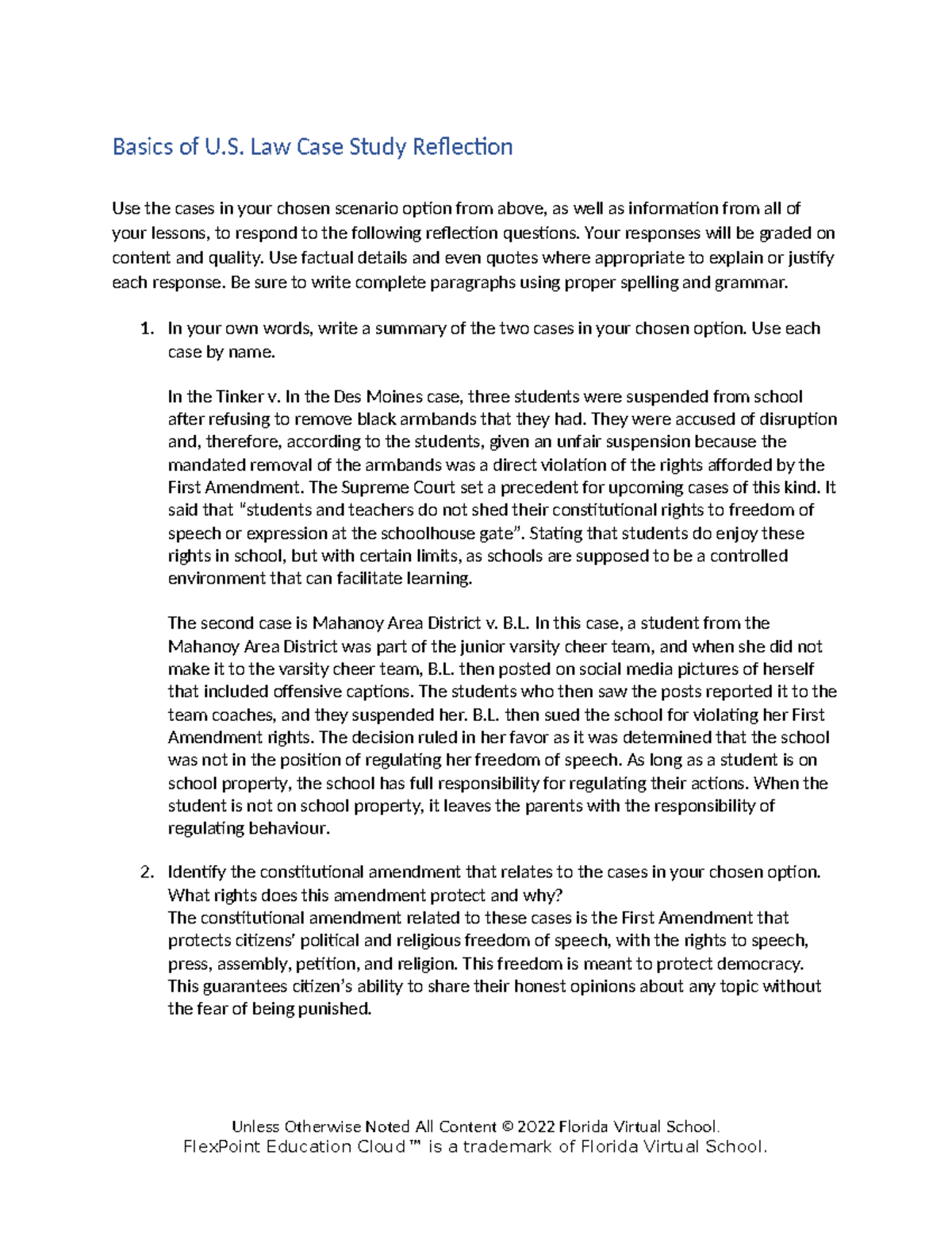 Basics of U.S. Law Case Study Reflection (Course Code: 01 06) - Studocu