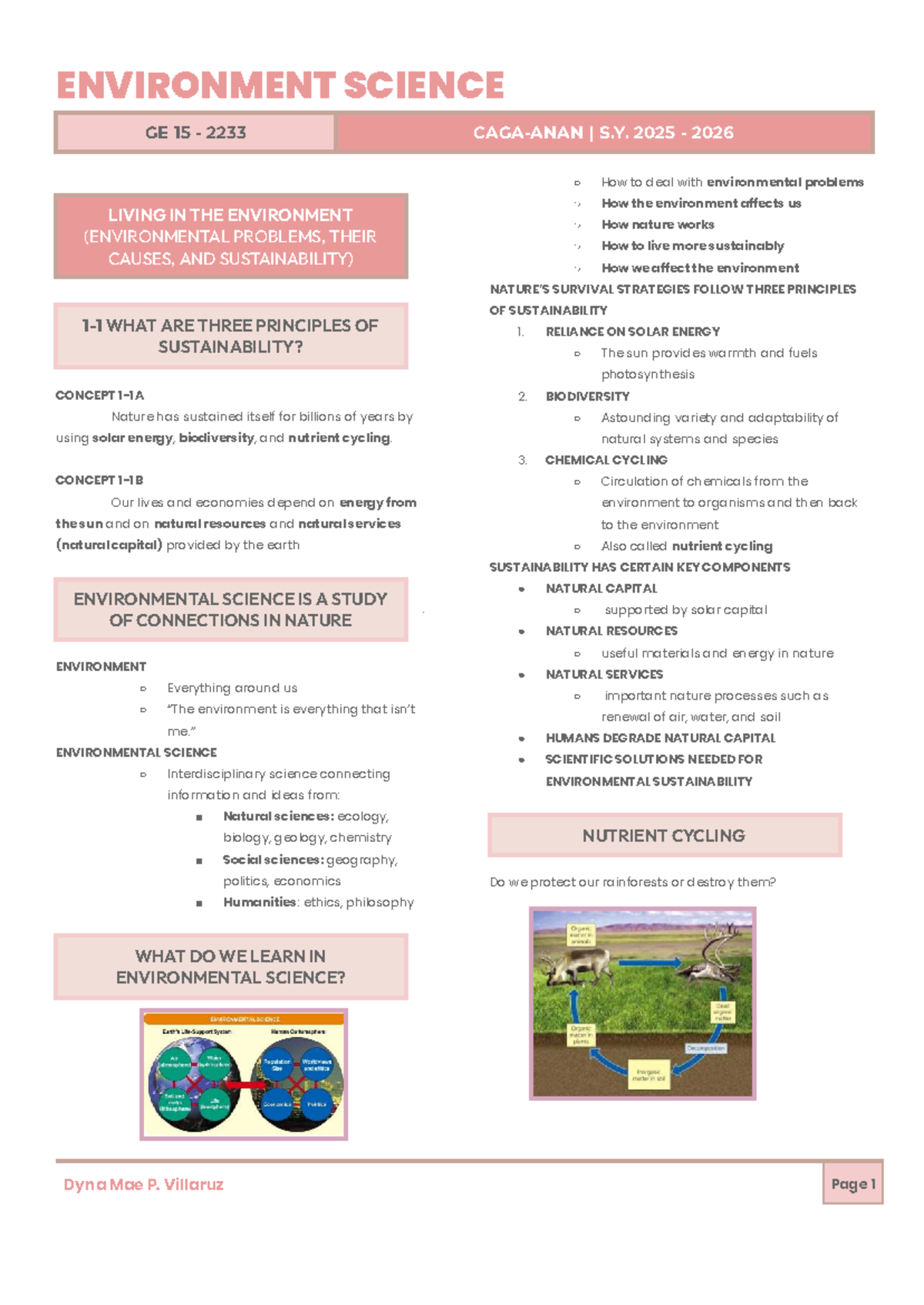 Environmental Science GE 15 2233 S.Y. 2025-2026: Living Sustainably in ...