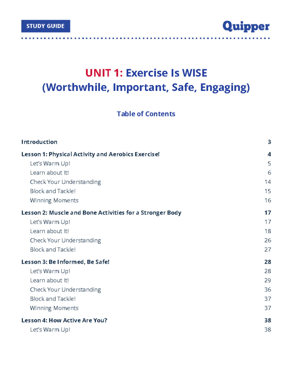Unit 1: Exercise Is WISE - Comprehensive Guide to Physical Activity ...