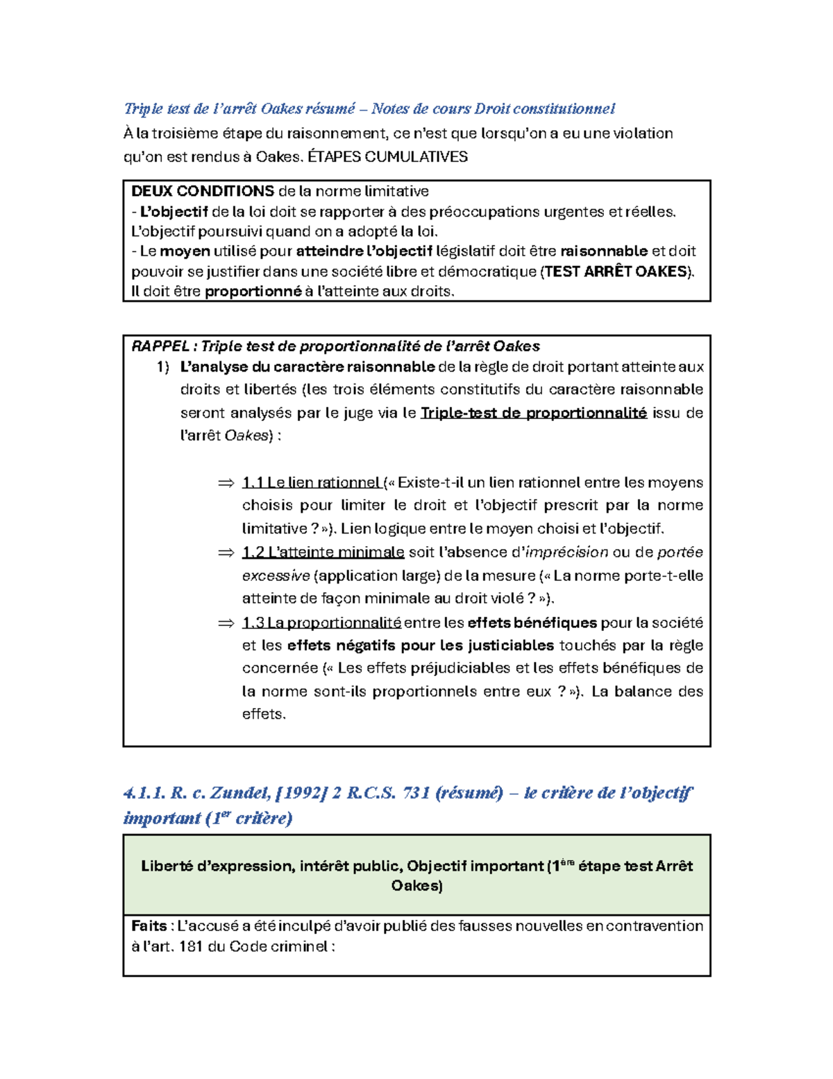Résumé du Triple Test de Oakes - DRT-2552 Notes de Cours - Studocu
