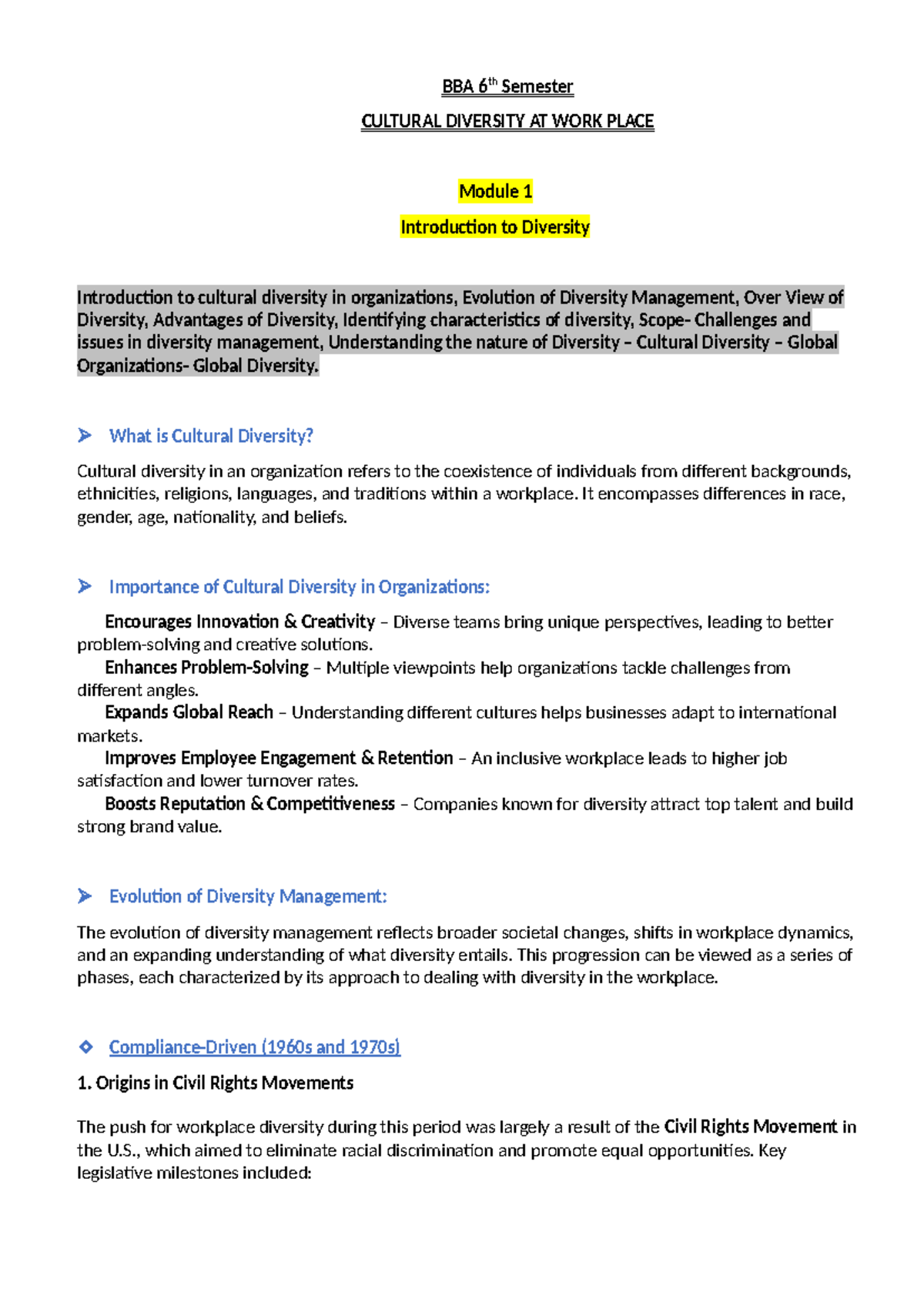 CDW 6th BBA Module 1: Understanding Cultural Diversity in the Workplace ...