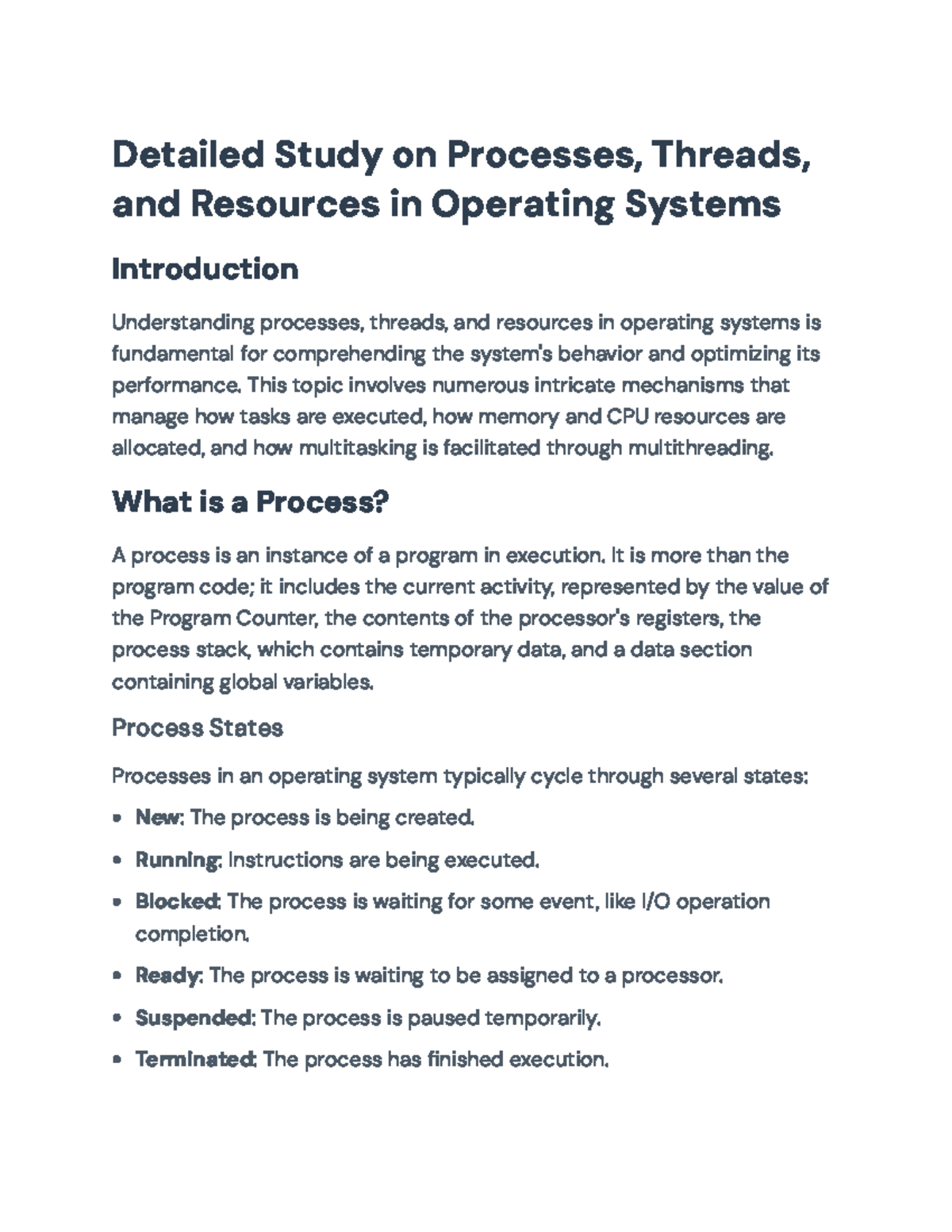 Detailed Study on Processes, Threads, and Resource Management in OS ...