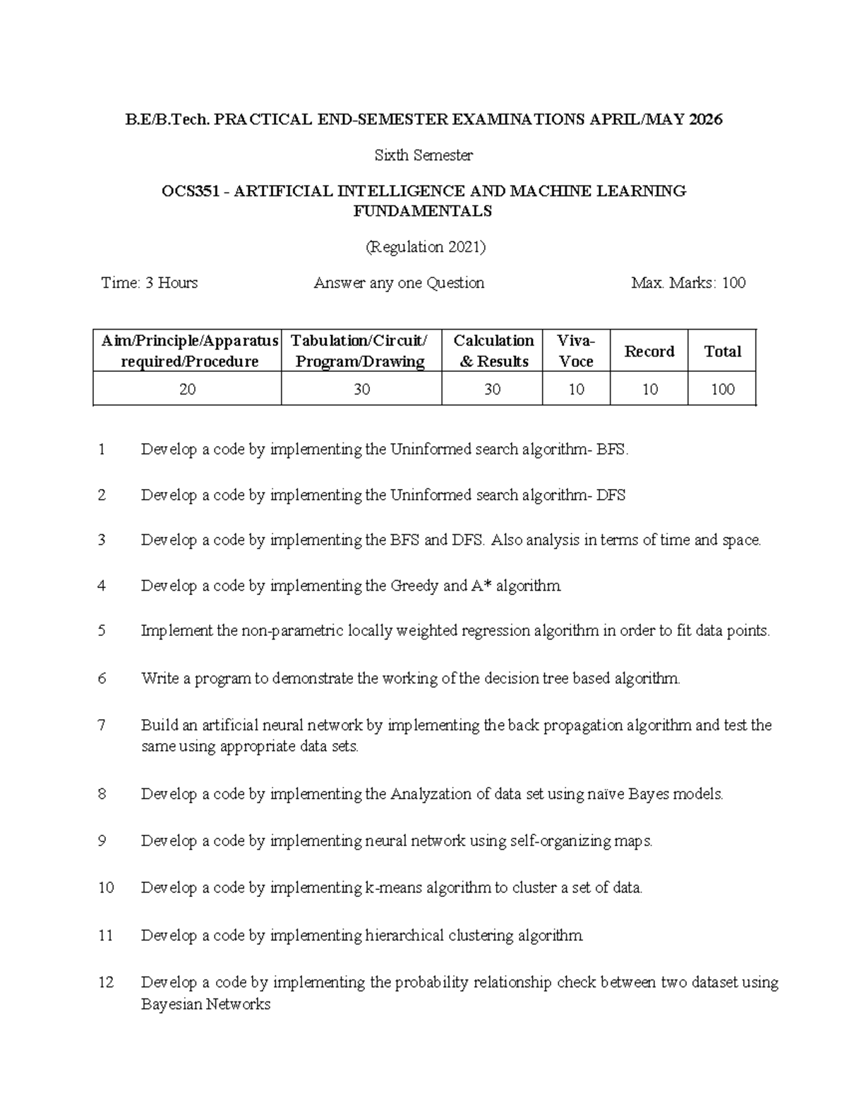 OCS351 Practical Exam Questions: AI & ML Fundamentals 2026 - Studocu