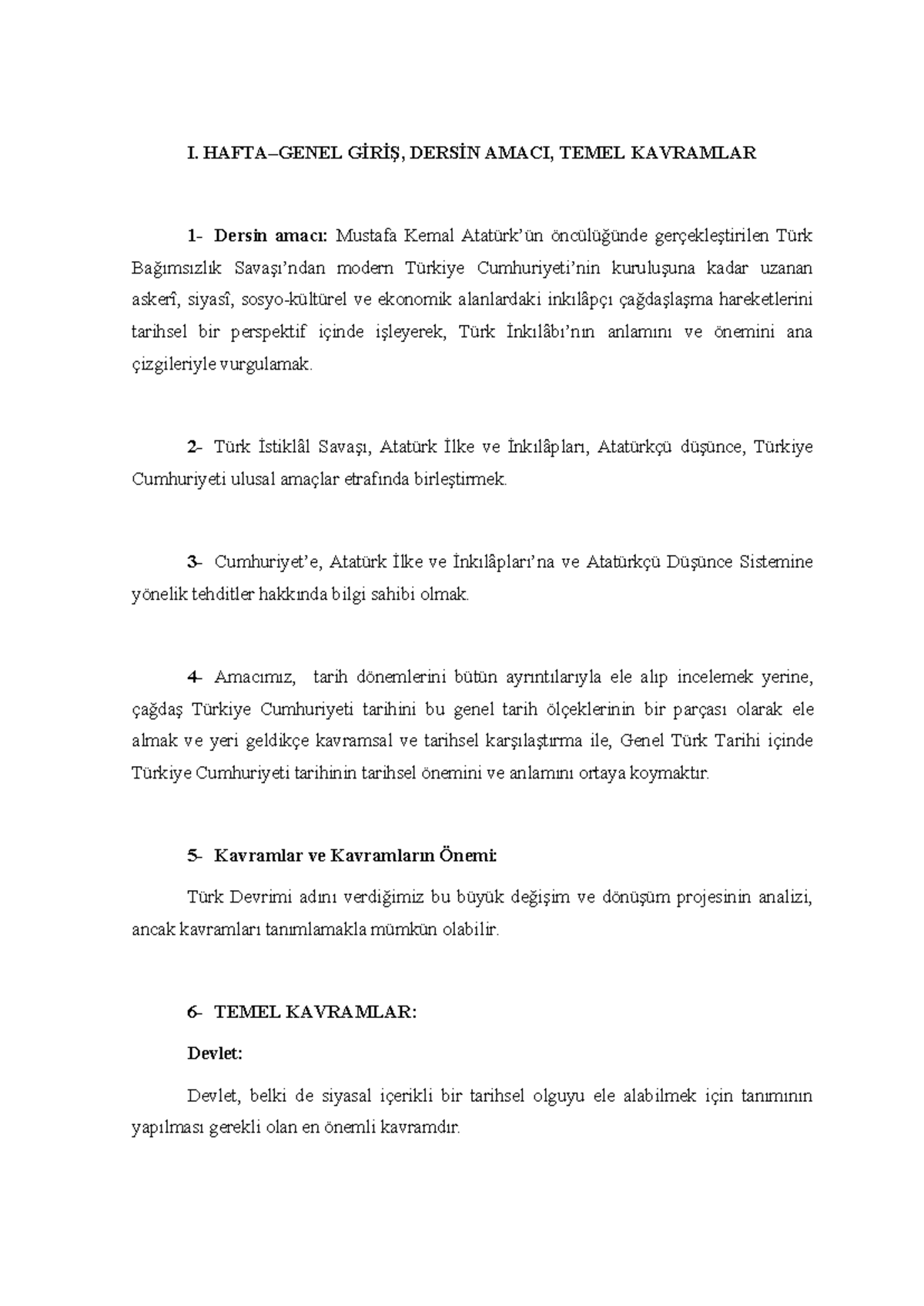 1 - aaaaaaaaaaaaaaaaaaaa - I. HAFTA–GENEL GİRİŞ, DERSİN AMACI, TEMEL ...