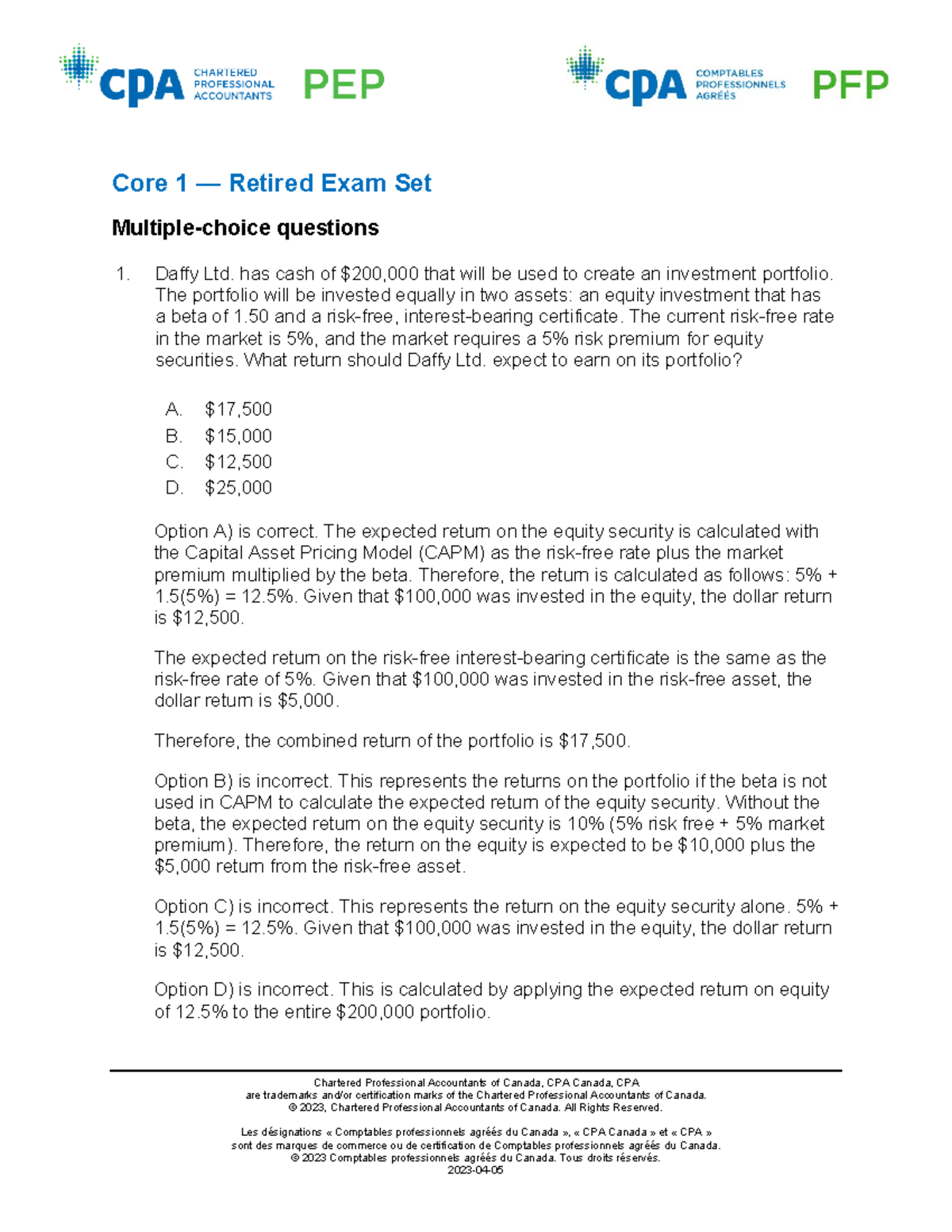 CO1-2301E-RES01 - Core 1 Retired Exam Set and Solutions - Studocu