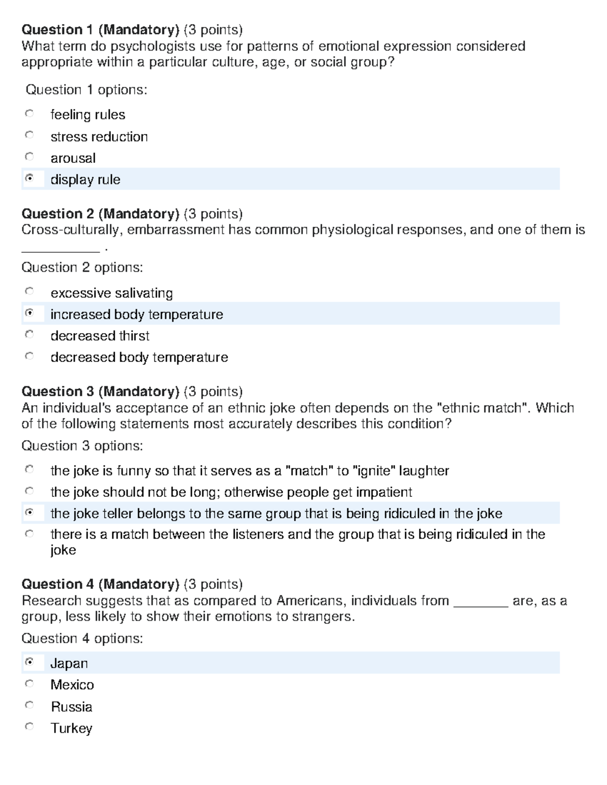 PSY 324 Module 6 Quiz 3: Emotional Expression & Development Concepts ...