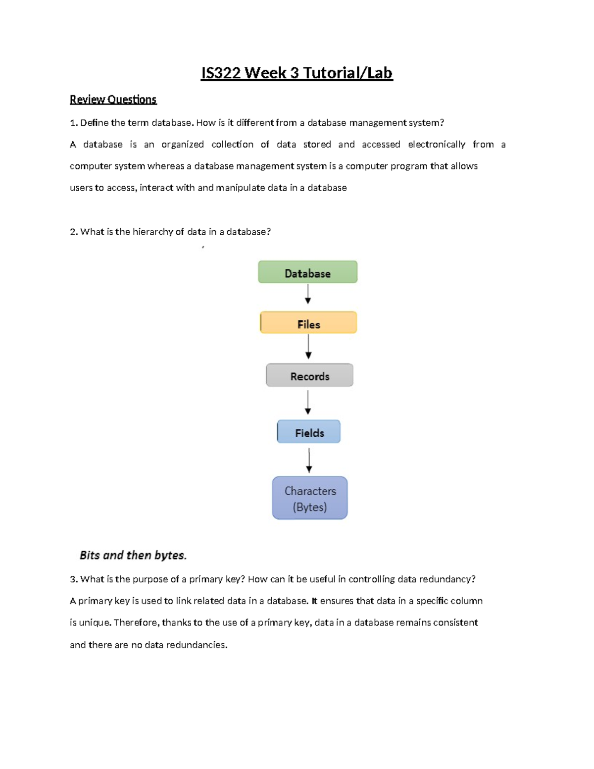 IS322 Week 3 Tutorial & Lab: Database Concepts & Applications Solutions ...