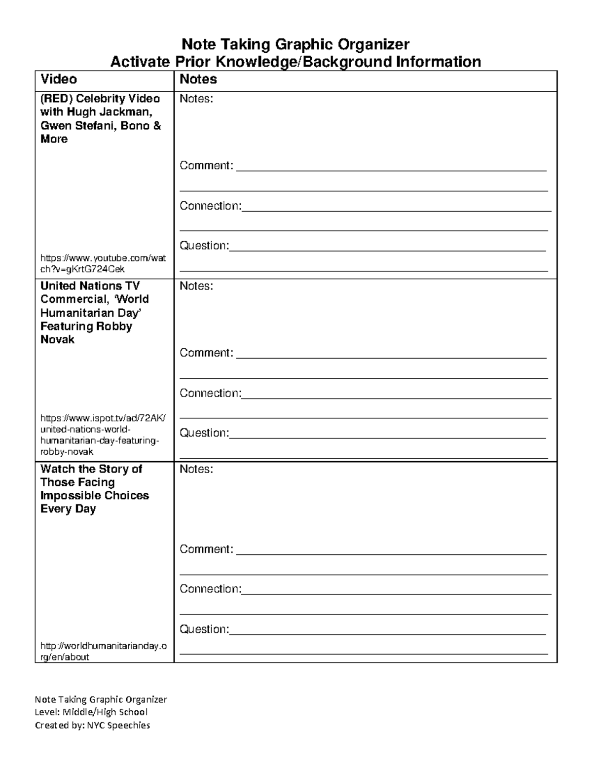 Note Taking Graphic Organizer-1 - Note Taking Graphic Organizer Level ...