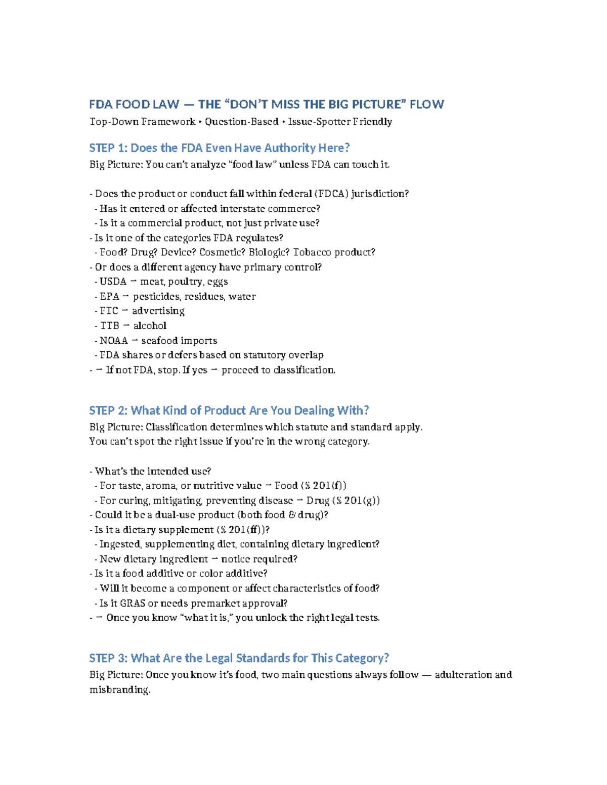 FDA Food Law: Big Picture Flow Framework Analysis - Studocu