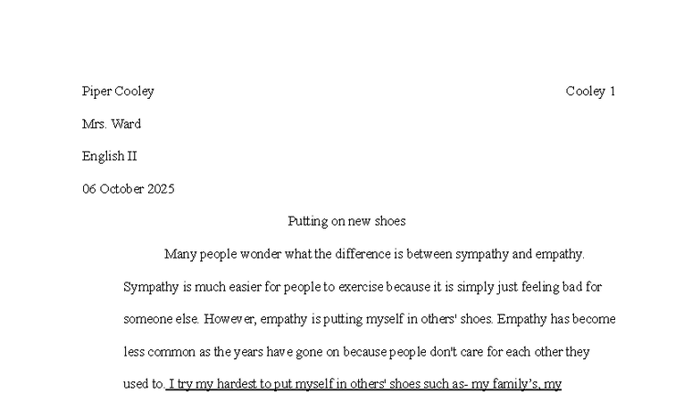 English II Essay: Understanding Sympathy vs. Empathy - Studocu