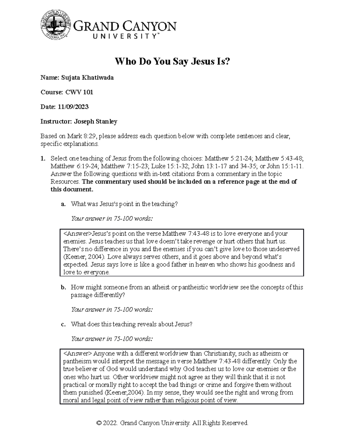 CWV 101 Final Assignment: Understanding Jesus Through His Teachings ...