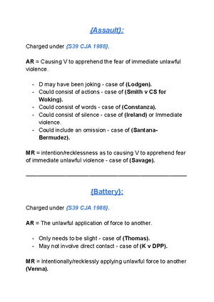 OCR A Level Law 2023 Comprehensive Topic Revision Checklist - Studocu