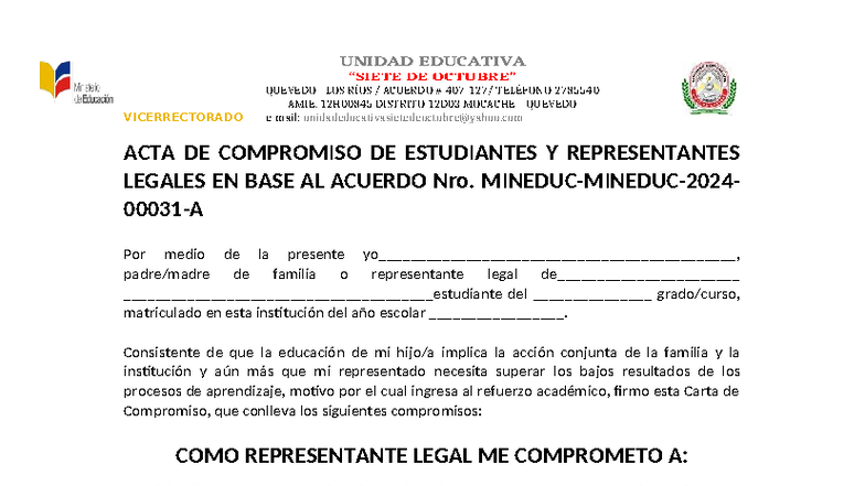 Acta de Compromiso para Refuerzos Académicos 12H00845 - Studocu