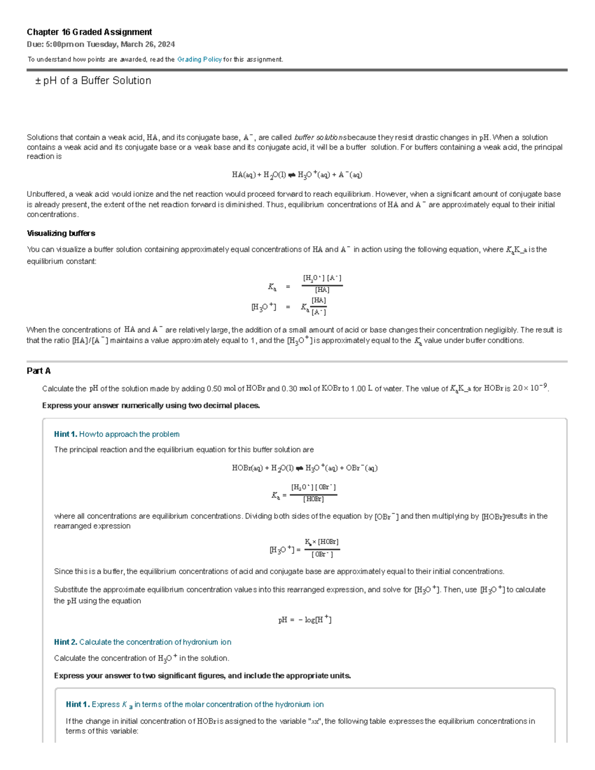Chapter 16 Graded Assignment: Understanding Buffer Solutions and Titrations - Studocu