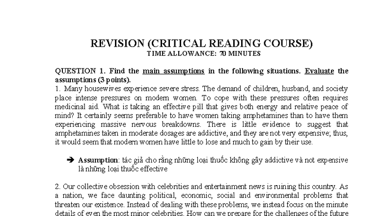 Revision 5 - Critical Reading Course Analysis and Evaluation - Studocu