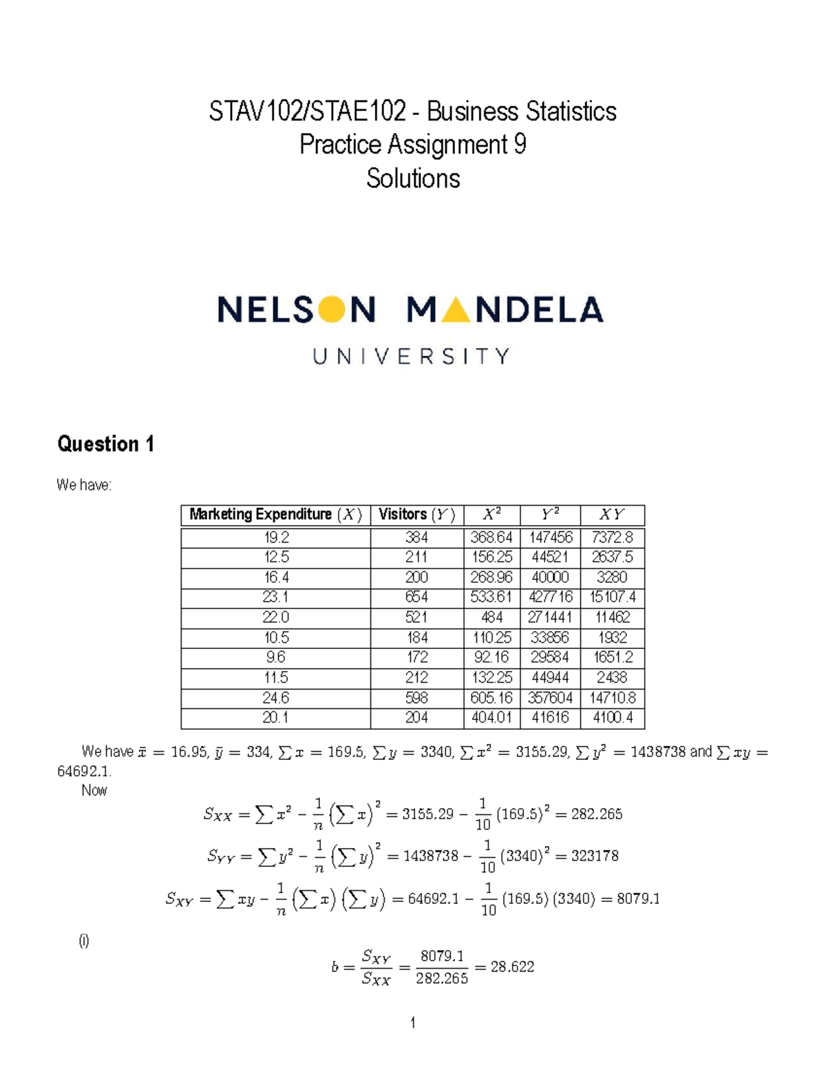 Business statistics assignment 9 solutions and analysis - Studocu