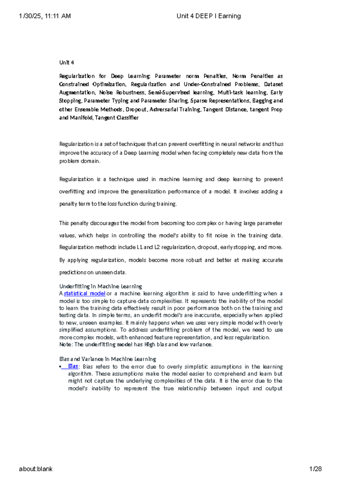 Unit 4 DEEP Learning: Regularization Techniques and Overfitting ...