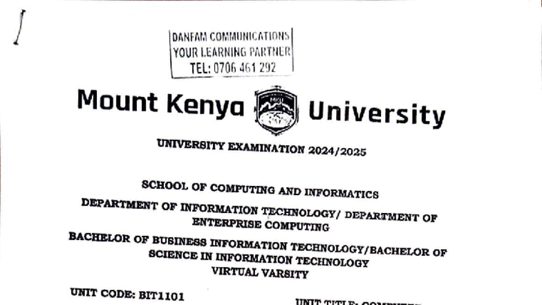 BIT1101 Computer Architecture Past Exam Papers and Study Guide - Studocu