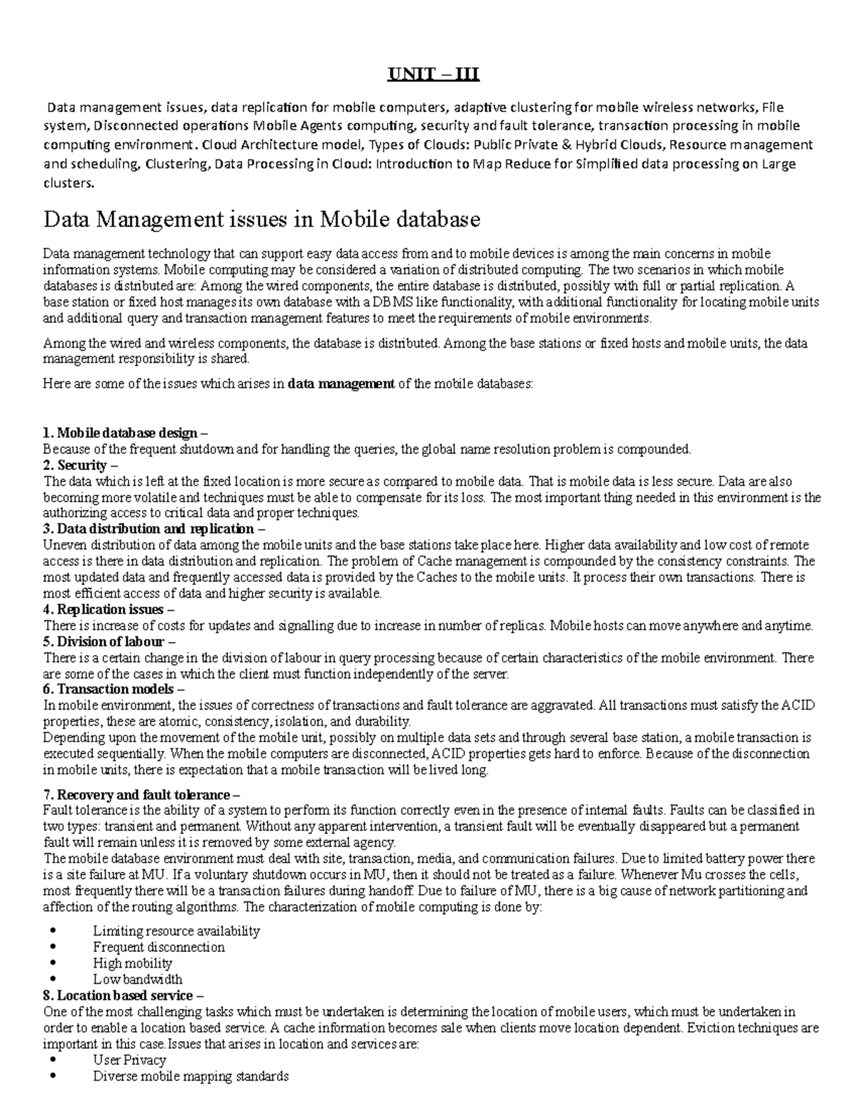 Mobile Computing Unit 3: Data Management & Replication Challenges - Studocu