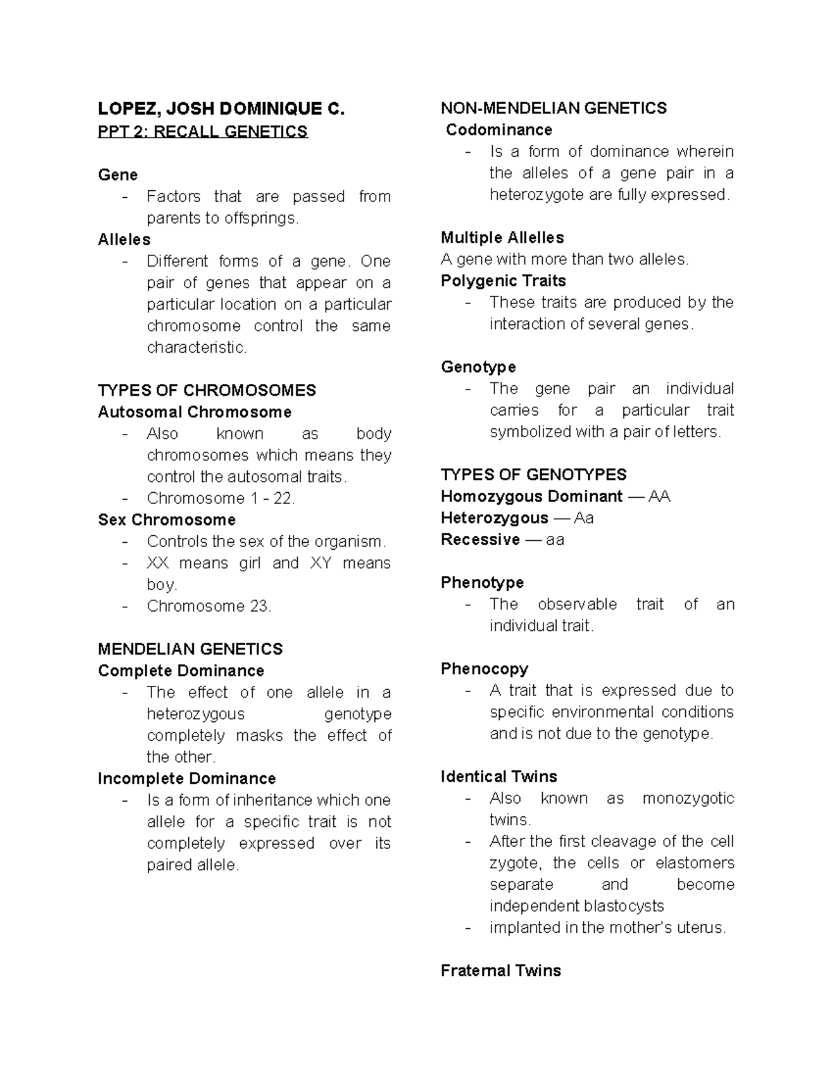 Mendelian and Non-Mendelian Genetics - LOPEZ, JOSH DOMINIQUE C. PPT 2 ...