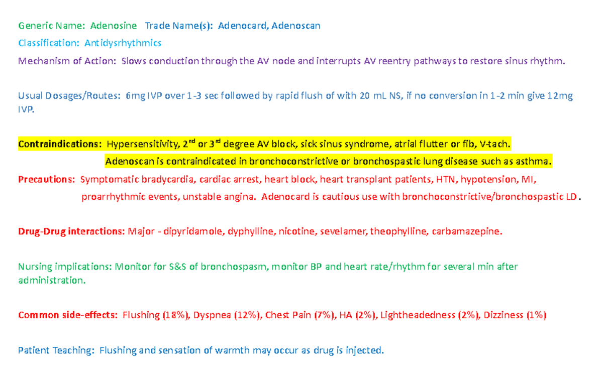 Drug cards 2263 (Crit) - Generic Name: Adenosine Trade Name(s ...