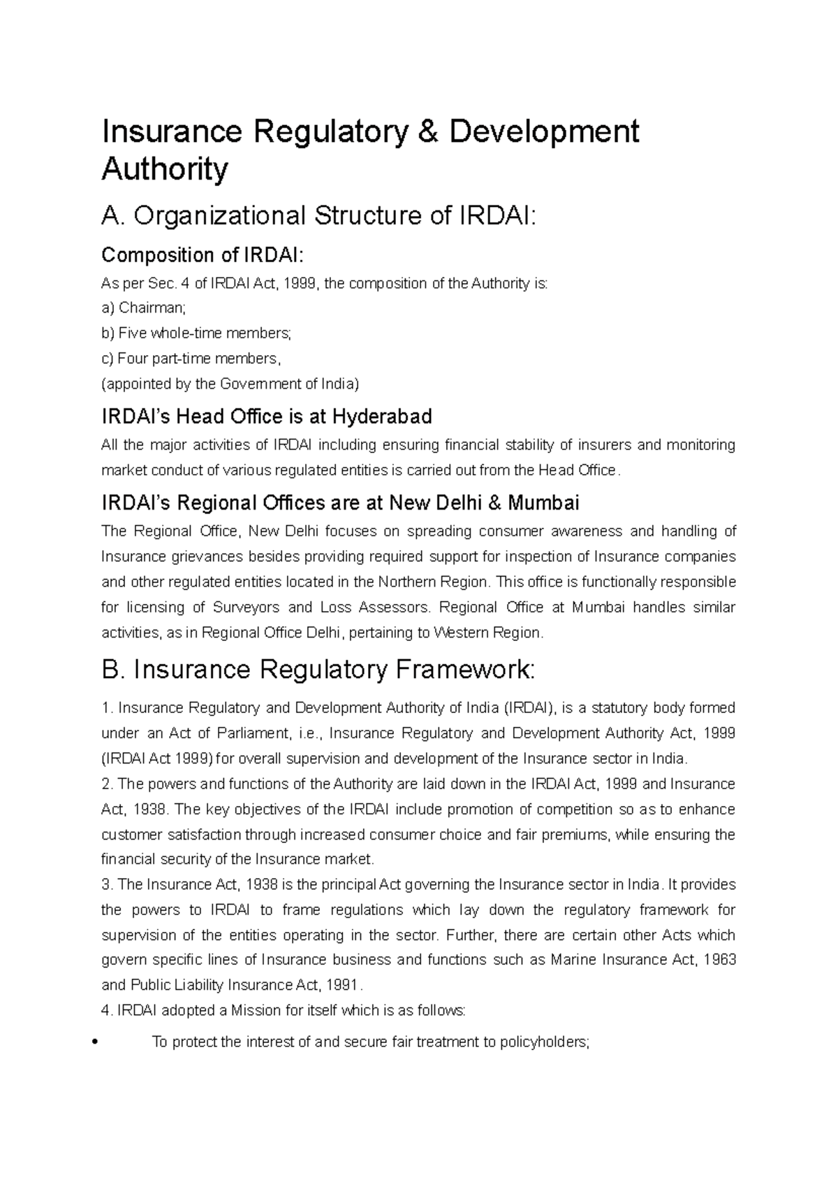 IRDAI: Overview of Organizational Structure & Regulatory Framework ...