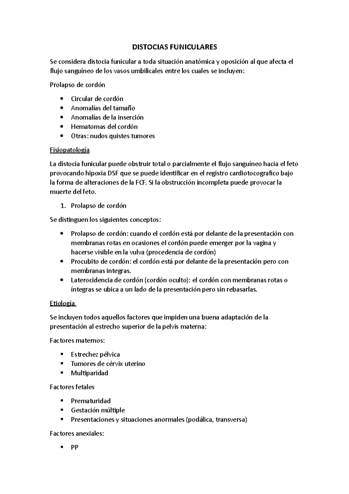 Distocias Funiculares: Anatomía, Etiología y Diagnóstico Clínico - Studocu