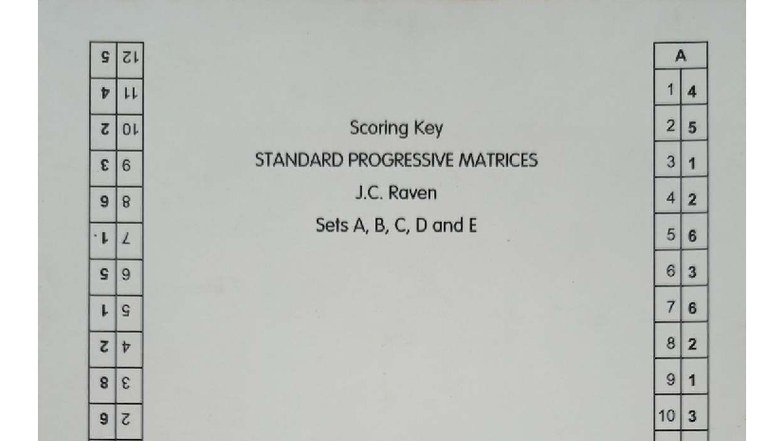 SPM102 Scoring Key for Standard Progressive Matrices - Studocu