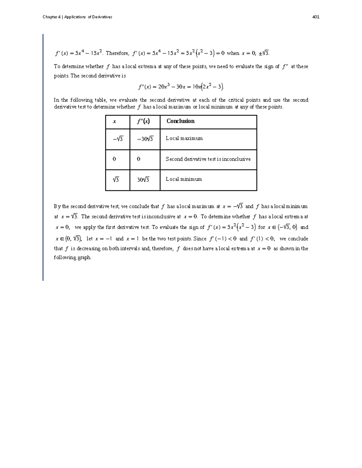Chapter 4: Applications of Derivatives - Local Extrema Analysis 401 ...