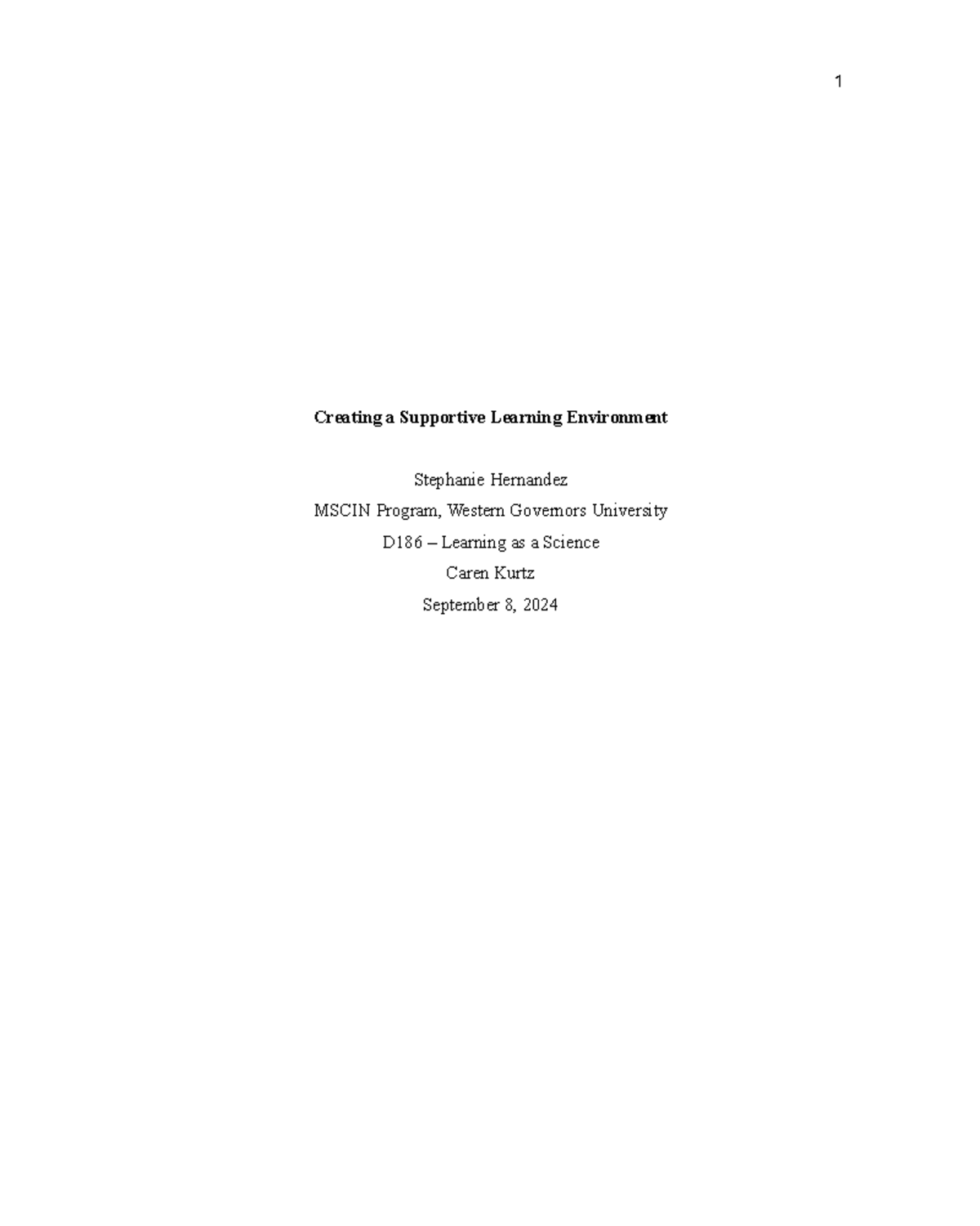 R1-D186 Task 1 Creating a Supportive Learning Environment - Creating a ...
