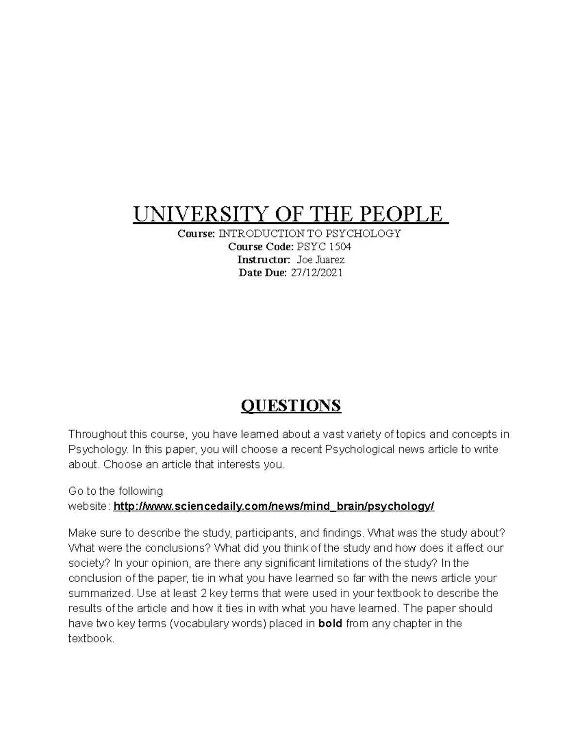 Unit 7 Written Assignment: Analyzing Psychological Findings in PSYC ...