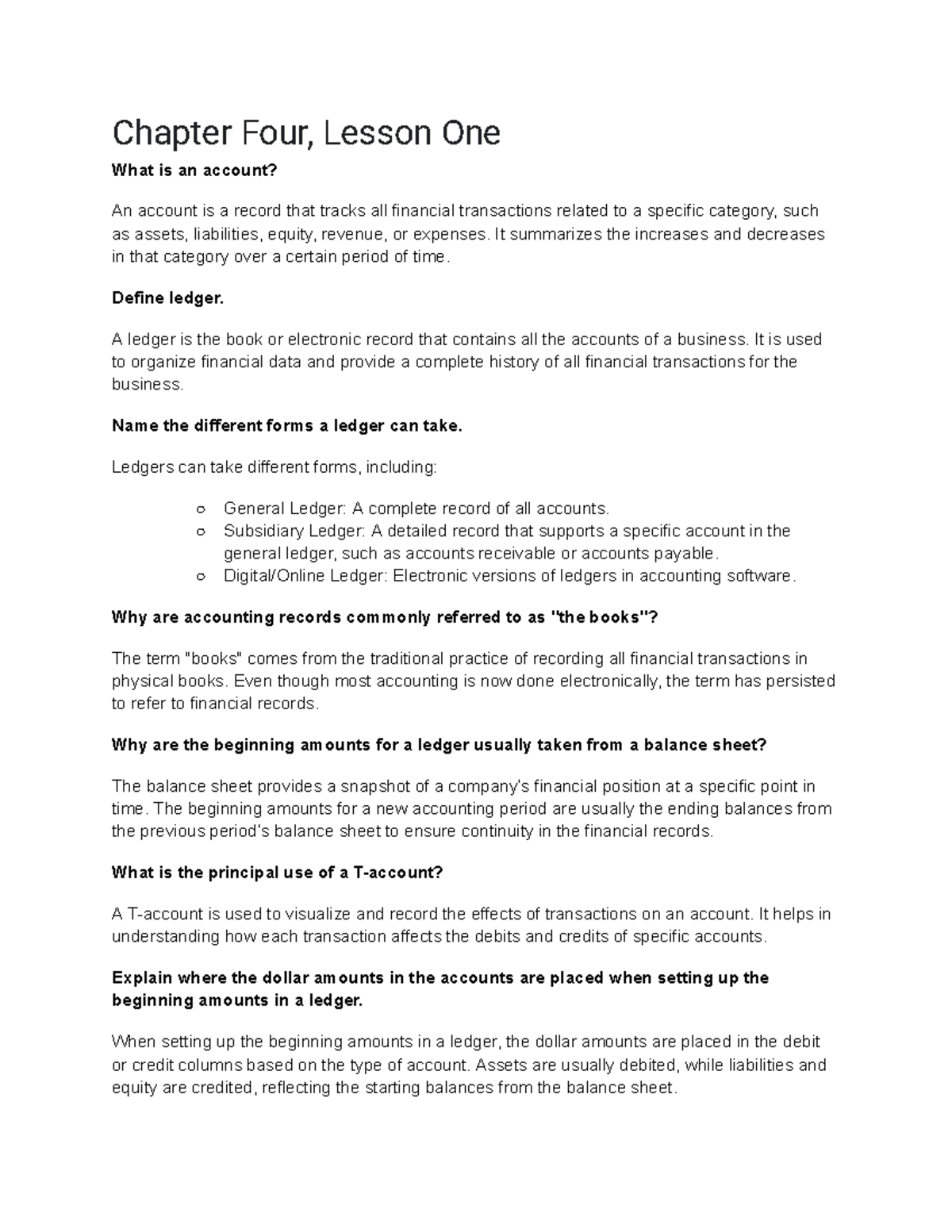Chapter 4, Lesson 1: Understanding Accounts and Ledgers in Finance ...
