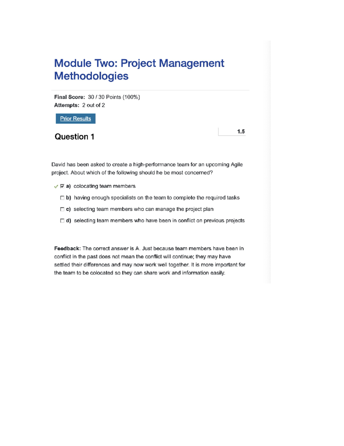 PMT 202: Module Two Project Management Methodologies Test - Studocu