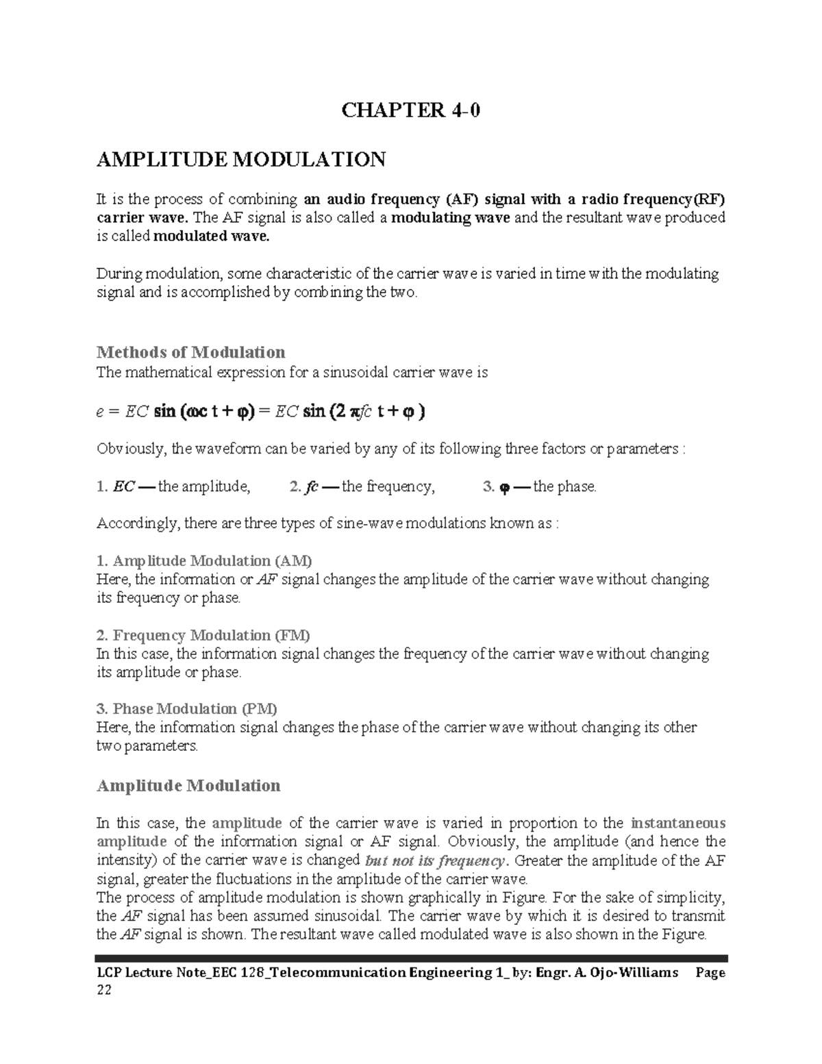 EEC 128 Lecture Notes: Amplitude Modulation Overview - Studocu