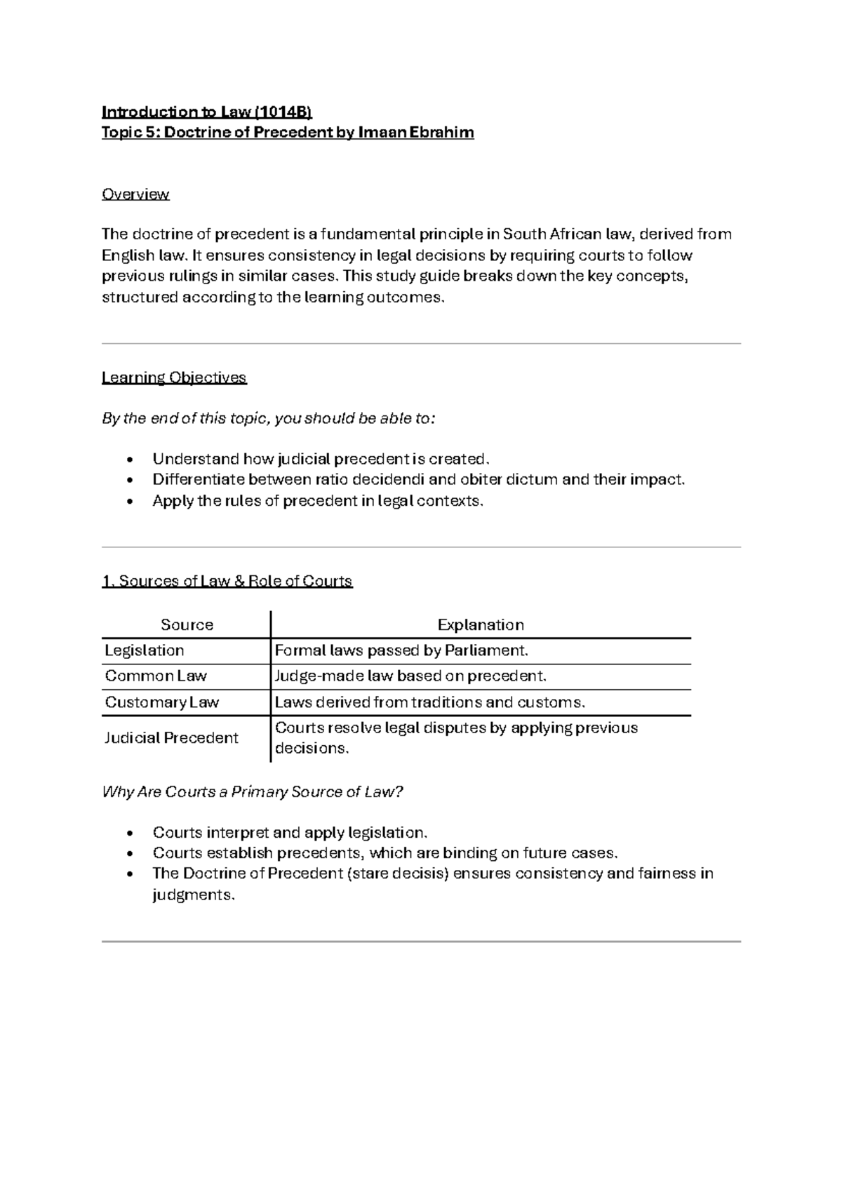 Topic 5 Intro to Law Summary copy - Introduction to Law (1014B) Topic 5 ...