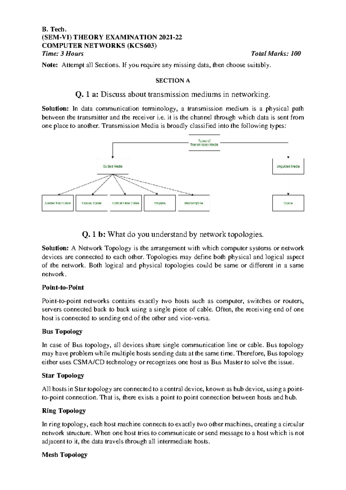 B. Tech. KCS603 Computer Networks Theory Exam Solutions 2022 - Studocu