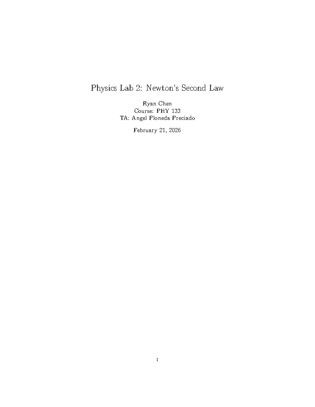 Physics Lab 2: Verifying Second Law of Motion - PHY 133 - Studocu
