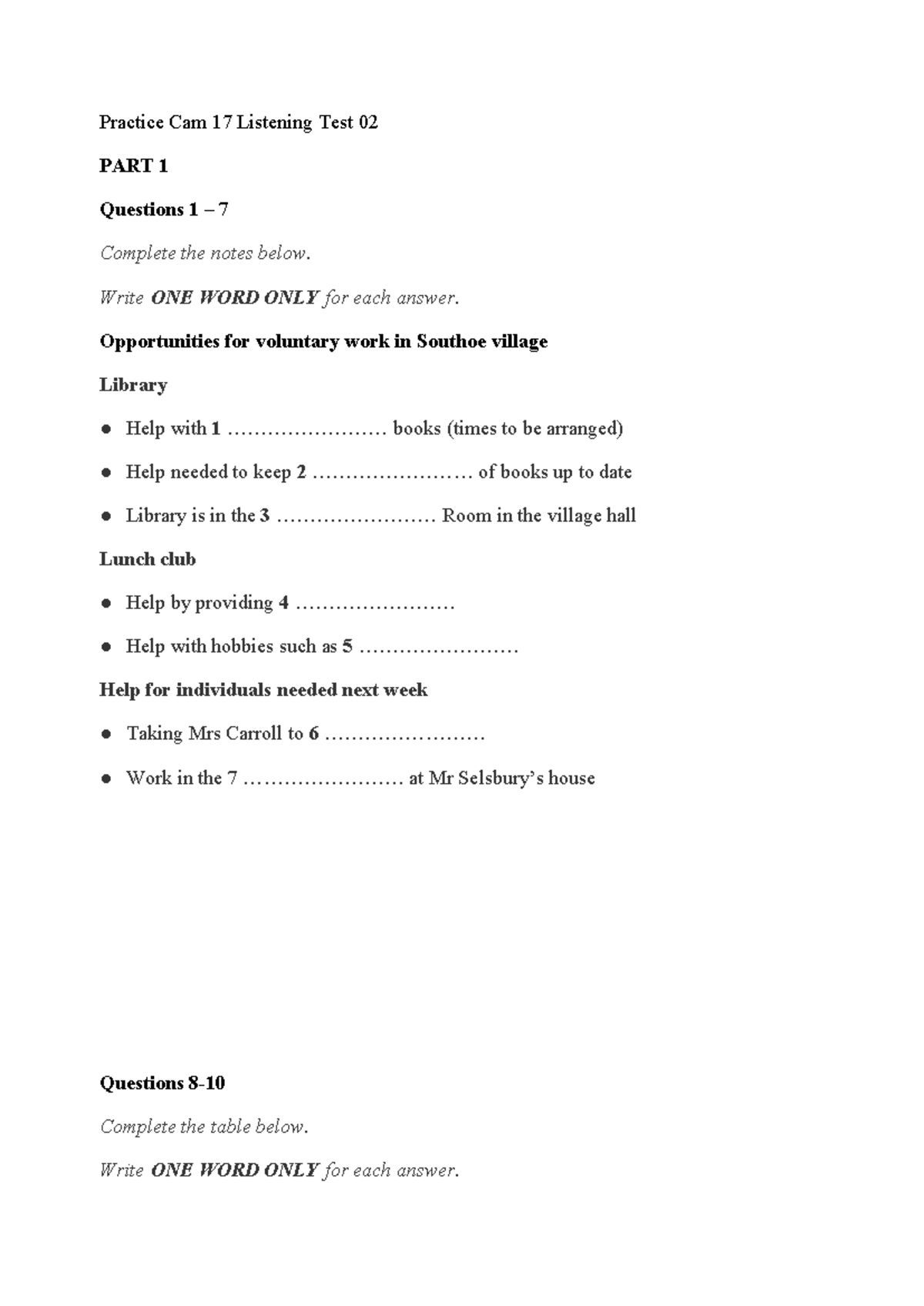 Practice Cam 17 Listening Test 02: Voluntary Work & Romeo and Juliet ...