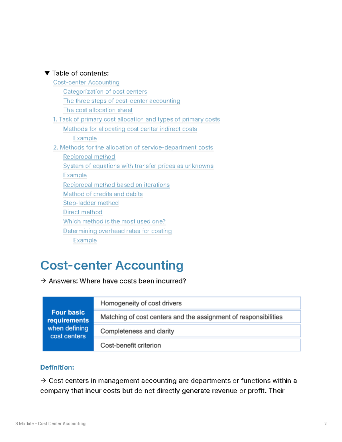 Module 3 Cost Center Accounting Summary: Methods & Allocation ...