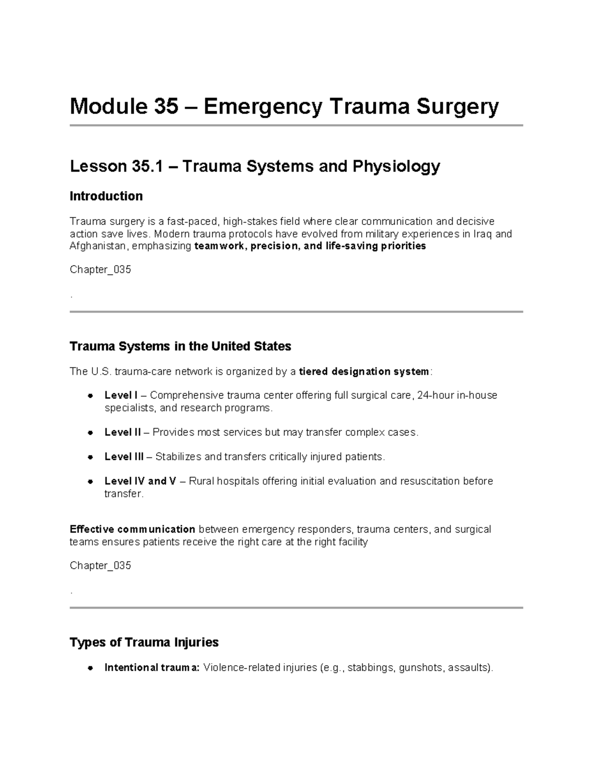 Module 35: Emergency Trauma Surgery - Lesson 35.1 Overview - Studocu